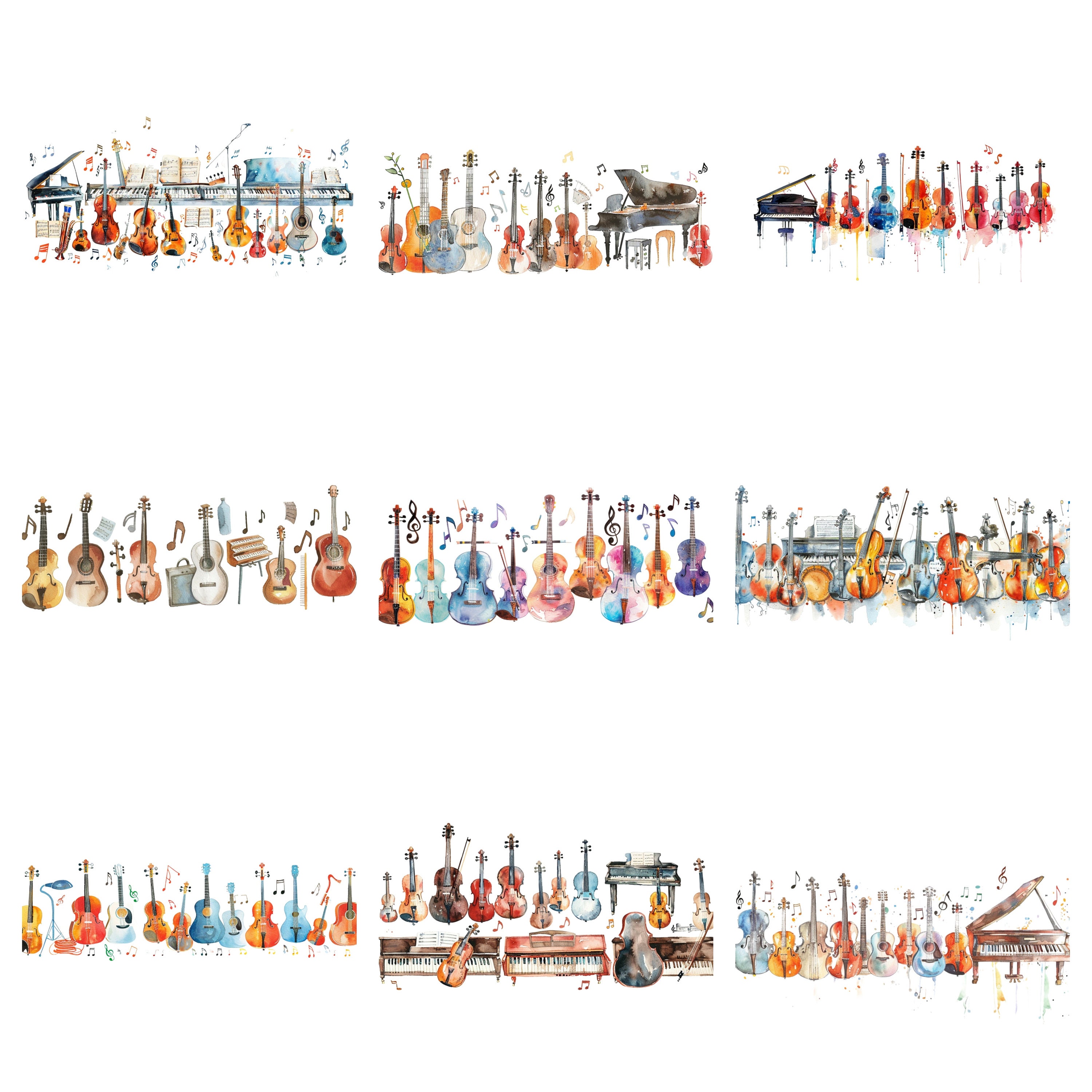 46 Musical Borders Watercolor Clipart, Instruments Clipart, PNG ...