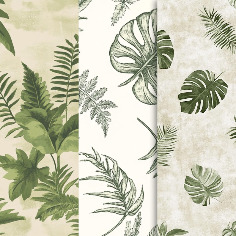 Tropical Green Leaves Digital Paper – 18 Botanical Jungle Backgrounds ...