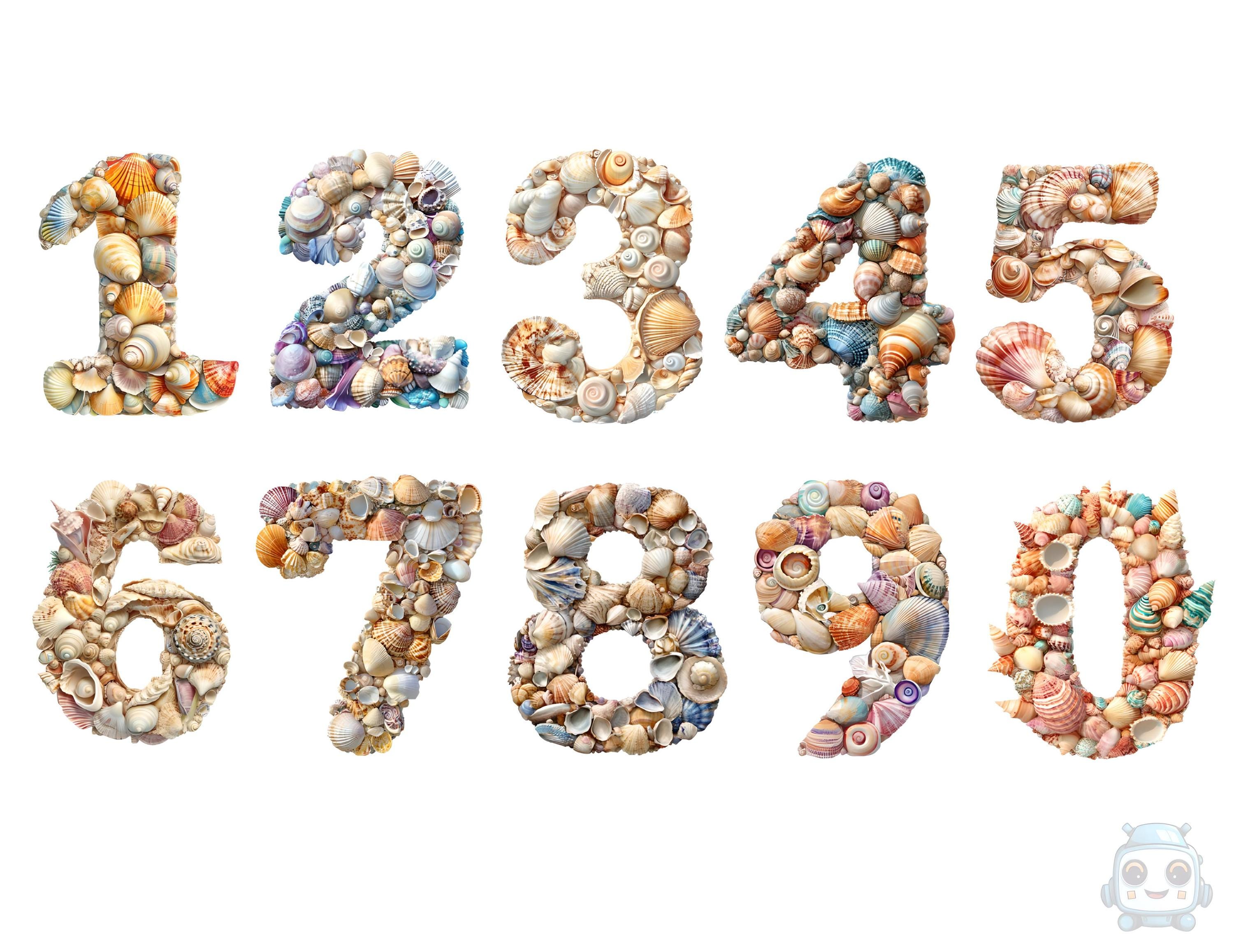 Seashell Numbers Watercolor Clipart, Beach Clipart, PNG Individual ...