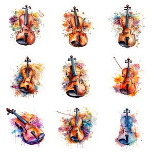 Watercolor Violins Clipart, PNG Digital Files on Transparent Background ...
