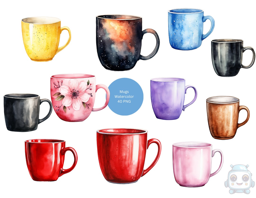 Watercolor Mugs Clipart, PNG Individual Images on Transparent ...