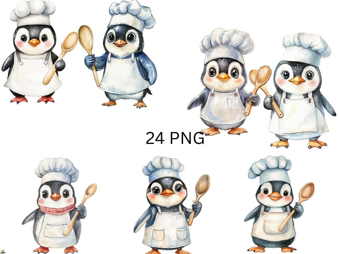 Adorable Chef Penguin Clipart - 24 PNG Cooking Penguins, PNG Individual ...