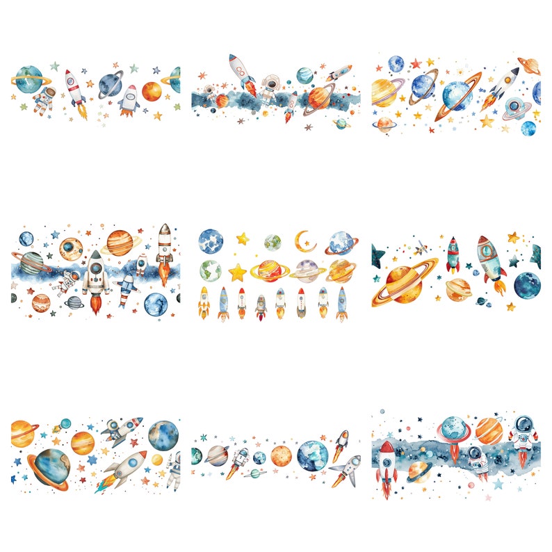 34 Space Borders Watercolor Clipart, Border Clipart, PNG Individual ...