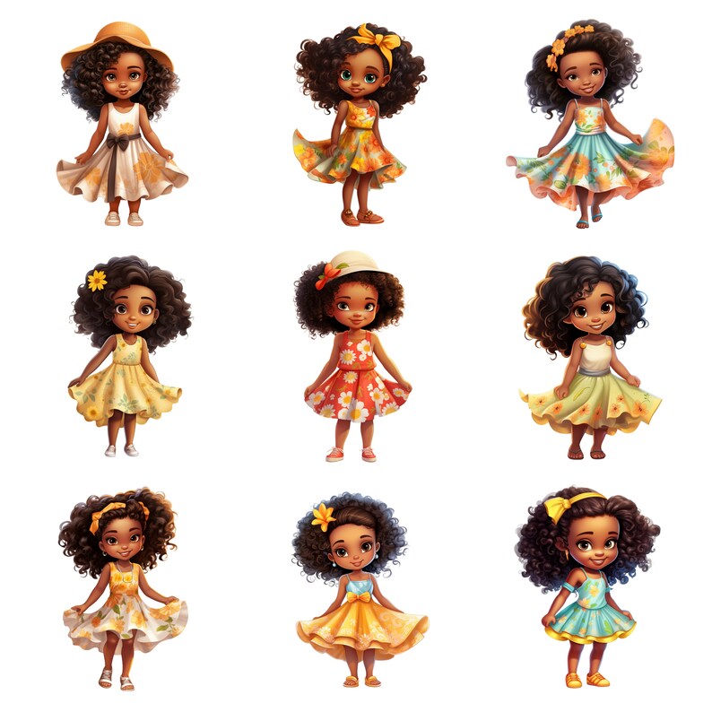 49 Cute Little Black Girls Clipart, Summer Vibes, PNG Individual Images ...