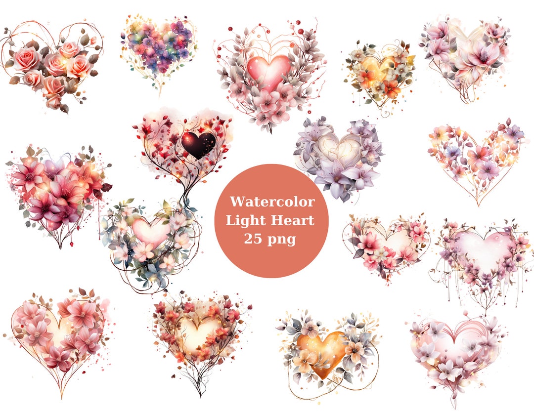 Watercolor Light Heart Clipart, in PNG for Commercial Use Instant ...