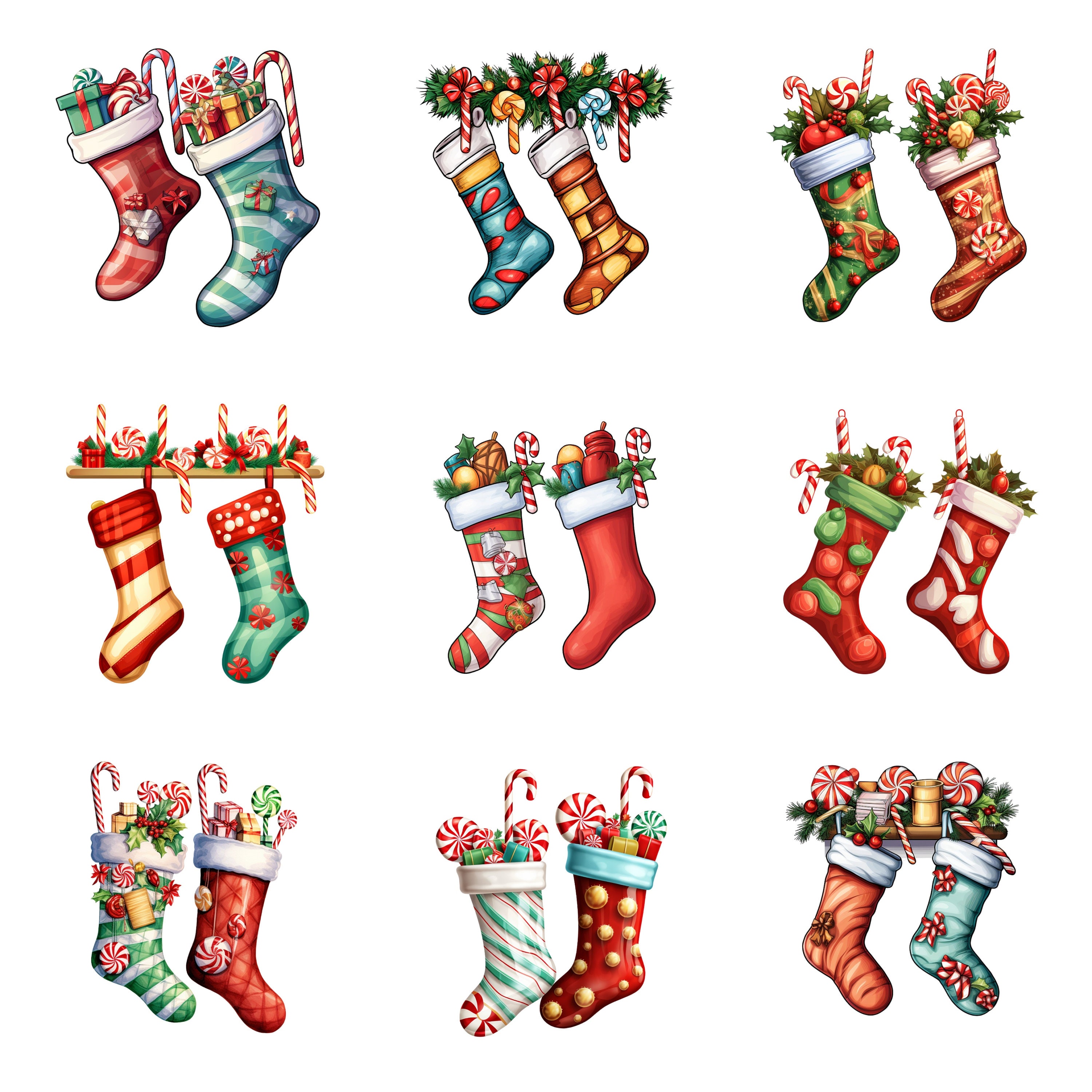 45 Christmas Stockings Watercolor Clipart, Christmas Clipart, PNG ...