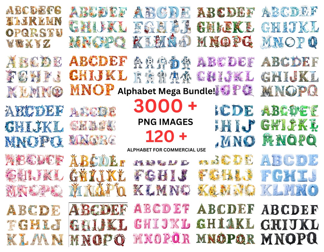 ALPHABET MEGA BUNDLE, 3000+ Images, Lifetime Access, 120+ Alphabets ...