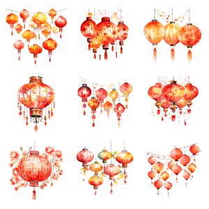 26 Chinese Lanterns Watercolor Clipart, China Clipart, PNG Individual ...