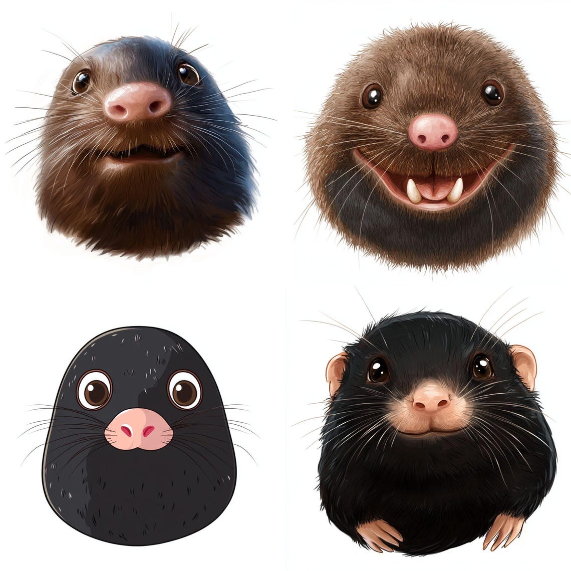 Cute Mole Clipart Set – Funny Mole Faces PNG, Cartoon Burrowing Animal ...