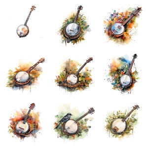 Watercolor Banjos Clipart, PNG Digital Files on Transparent Background ...