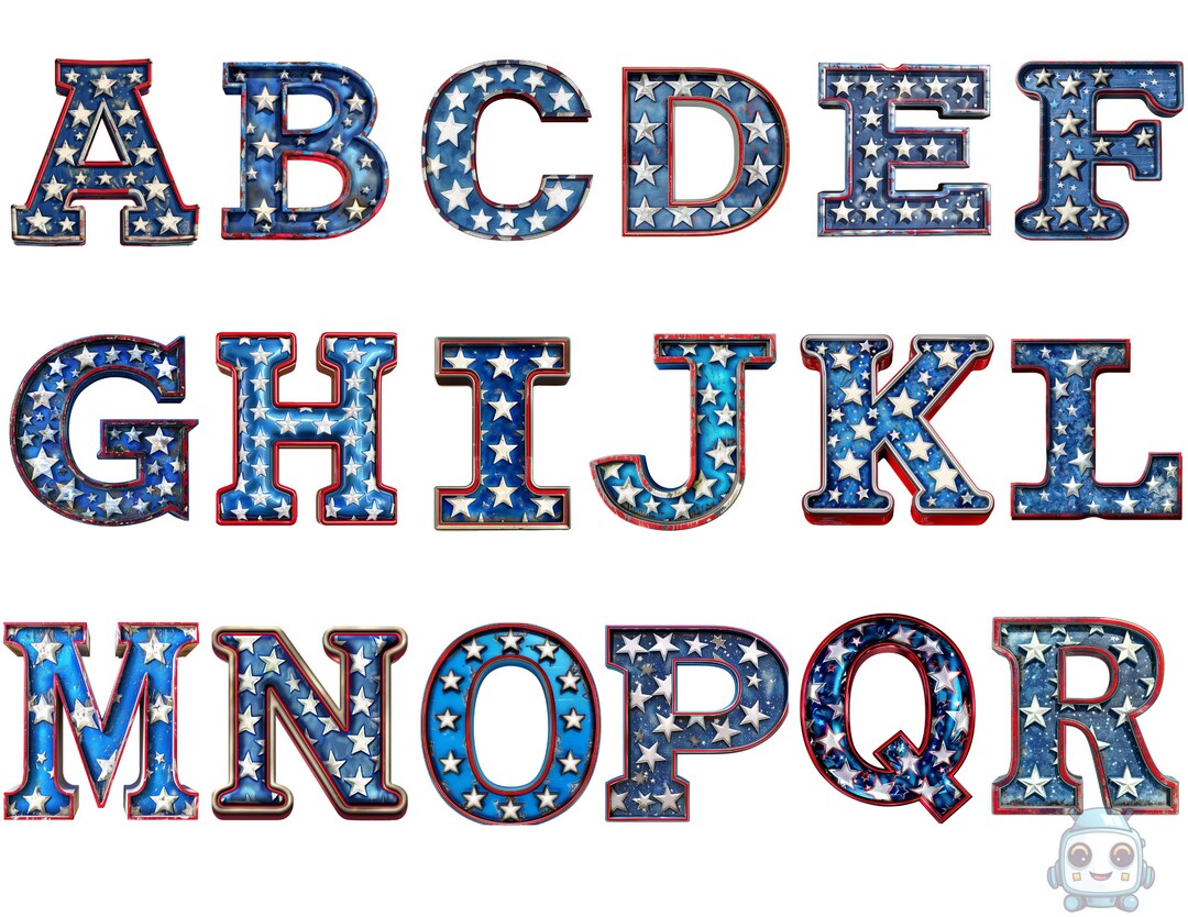 Stars American Flag Alphabet in PNG for Commercial Use Instant Download ...