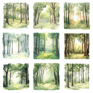 Watercolor Forest Digital Paper - 22 PNG Green Woodland Backgrounds ...