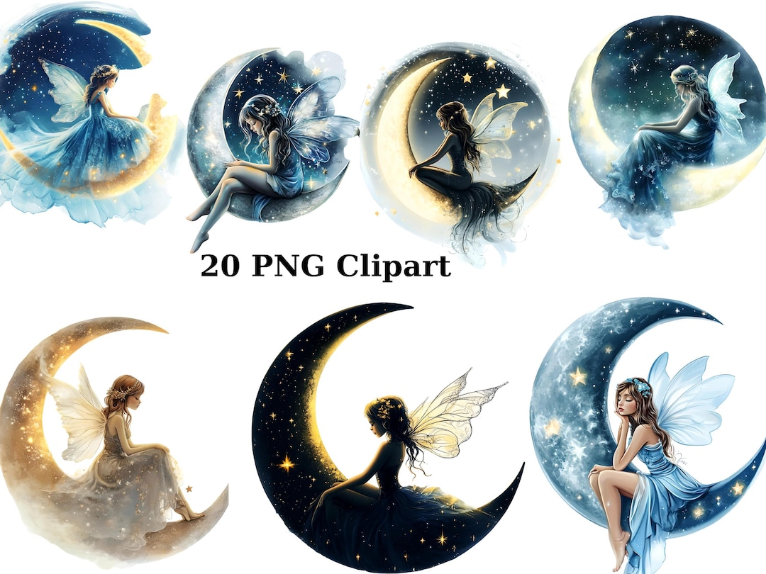 20 Moon Fairies Clipart, Fantasy Clipart, PNG Individual Images on ...