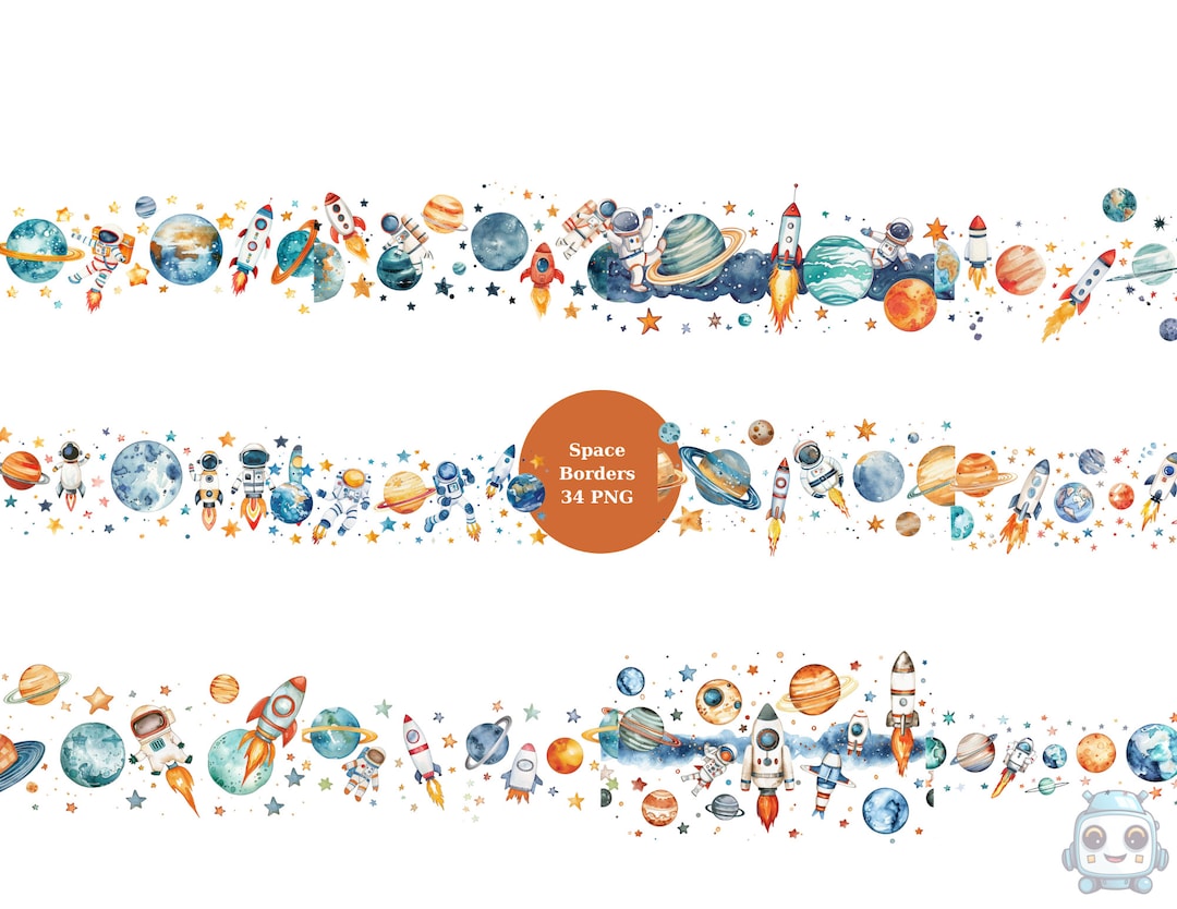 34 Space Borders Watercolor Clipart, Border Clipart, PNG Individual ...