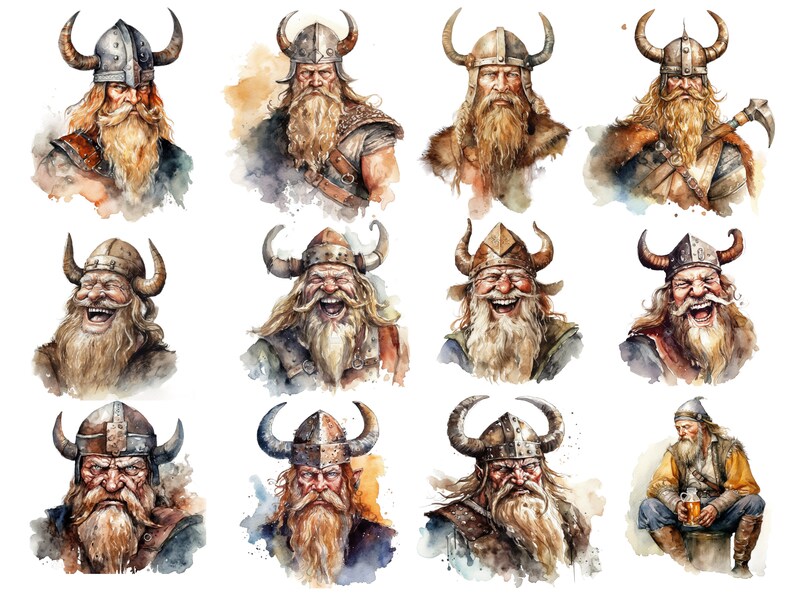 Watercolor Vikings Clipart, PNG Digital Images, Transparent Background ...