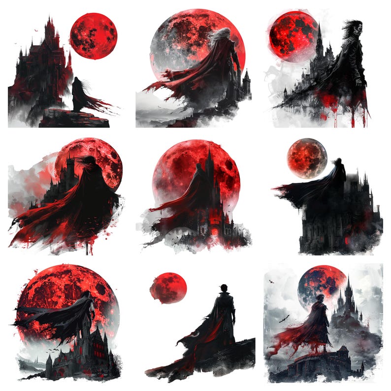 18 Moonlight Vampires Clipart, Halloween Clipart, PNG Individual Images ...