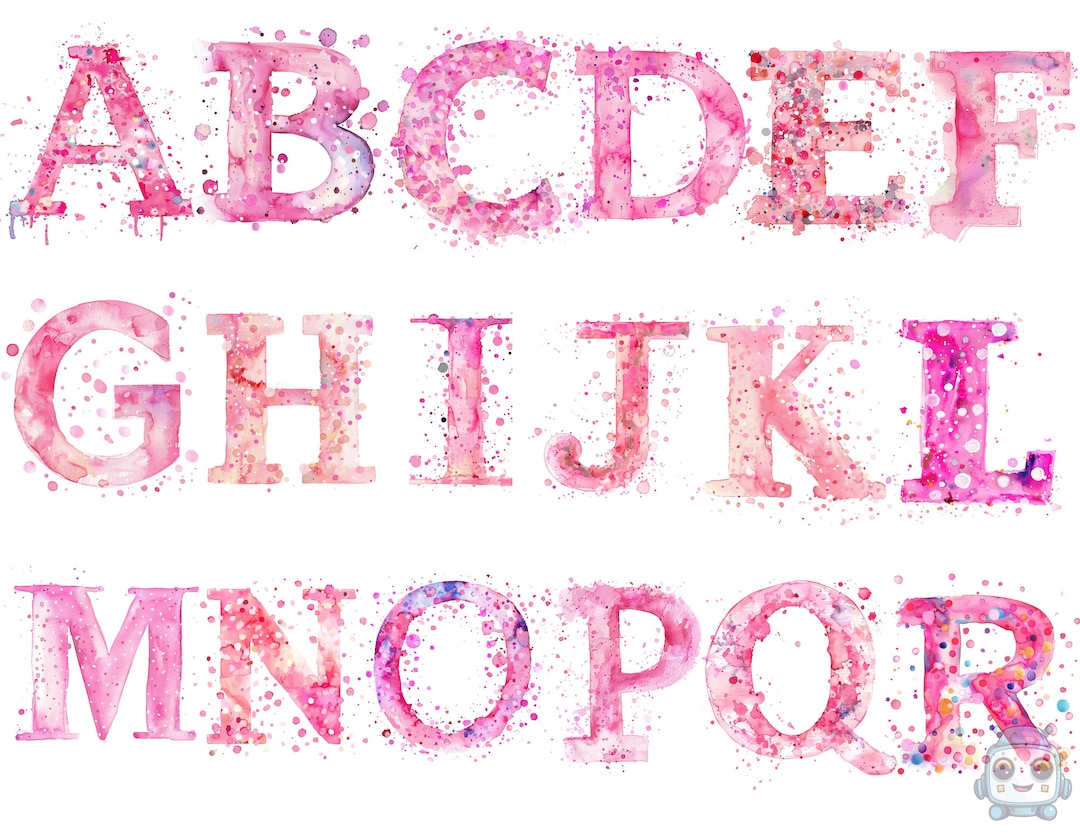 Pink Aquarelle Alphabet Clipart, PNG Individual Images on Transparent ...