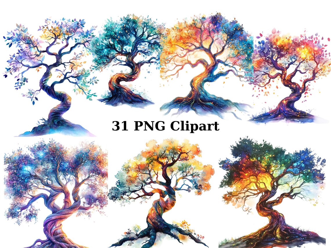31 Mythical Trees Watercolor Clipart, Nature Clipart, PNG Individual ...