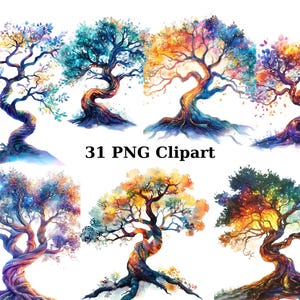 31 Mythical Trees Watercolor Clipart, Nature Clipart, PNG Individual ...