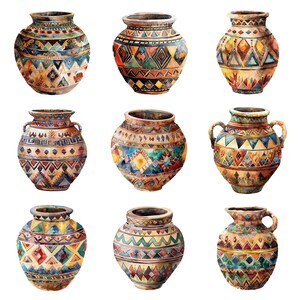 35 Aztec Pottery Watercolor Clipart, Aztec Clipart, PNG Individual ...