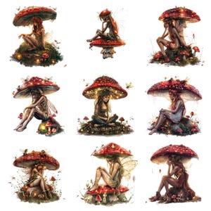22 Fairies With Mushrooms Clipart, Fantasy Clipart, PNG Individual ...