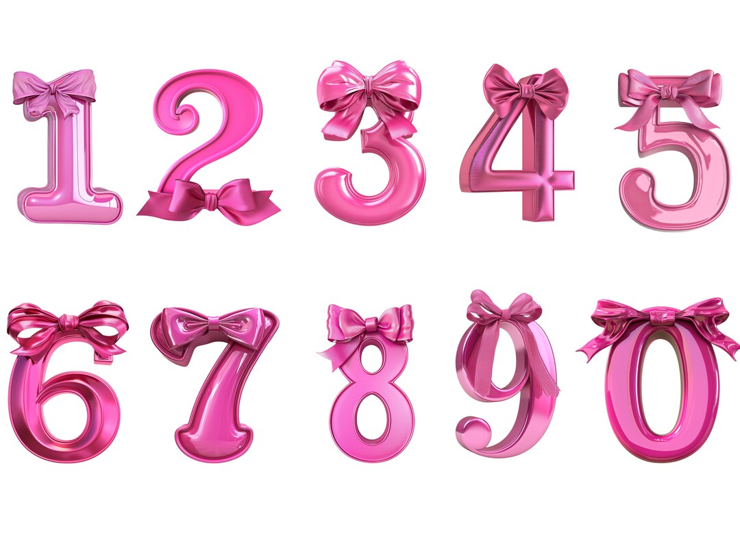 Pink Bow Numbers, Bow Numbers, Instant Download for Commercial Use ...