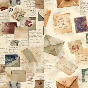 Vintage Letters Digital Paper, Envelope Backgrounds, Antique Paper ...