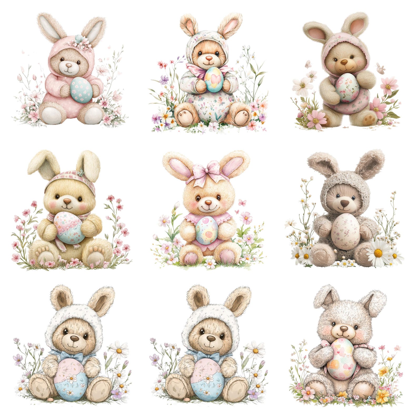 35 Easter Teddy Bears Watercolor Clipart, Easter Clipart, PNG ...