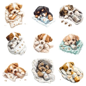 26 Puppies With Milk Bottle Watercolor Clipart, Animals Clipart, PNG ...