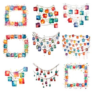 Watercolor Christmas Squared Lights Clipart, PNG Digital Files on ...