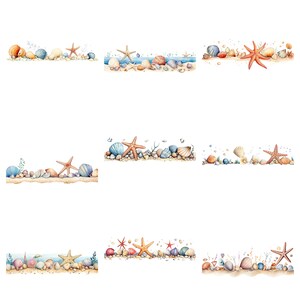 44 Seashell Borders Watercolor Clipart, Border Clipart, PNG Individual ...