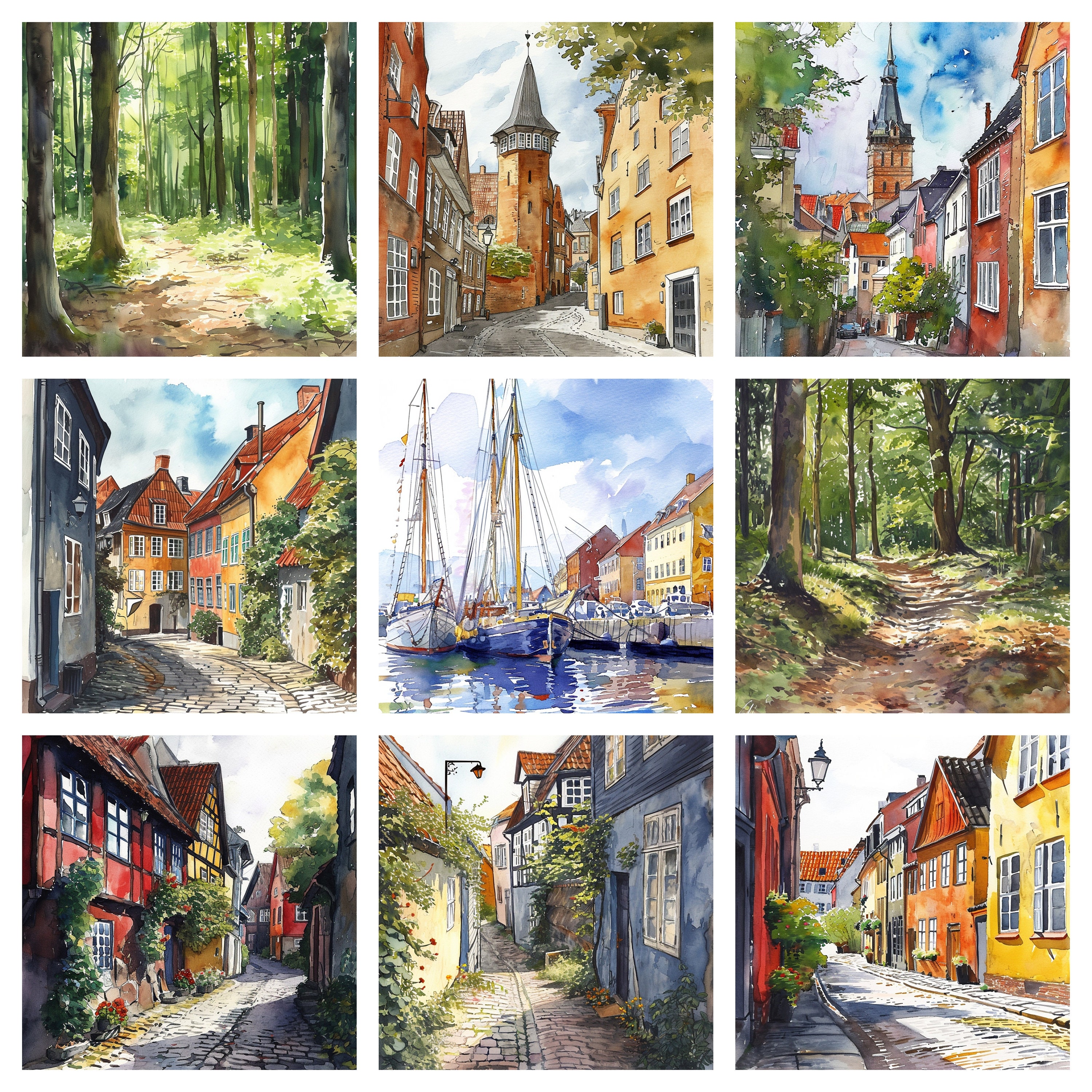 Watercolor Aarhus Clipart, Beautiful Denmark PNG, Individual Images on ...