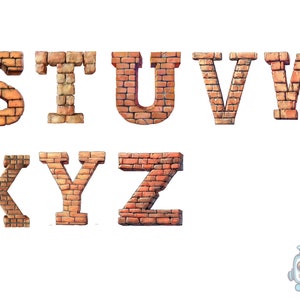 Watercolor Brick Alphabet Clipart, Brick Letters PNG Digital Files on ...