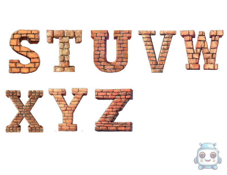 Watercolor Brick Alphabet Clipart, Brick Letters PNG Digital Files on ...
