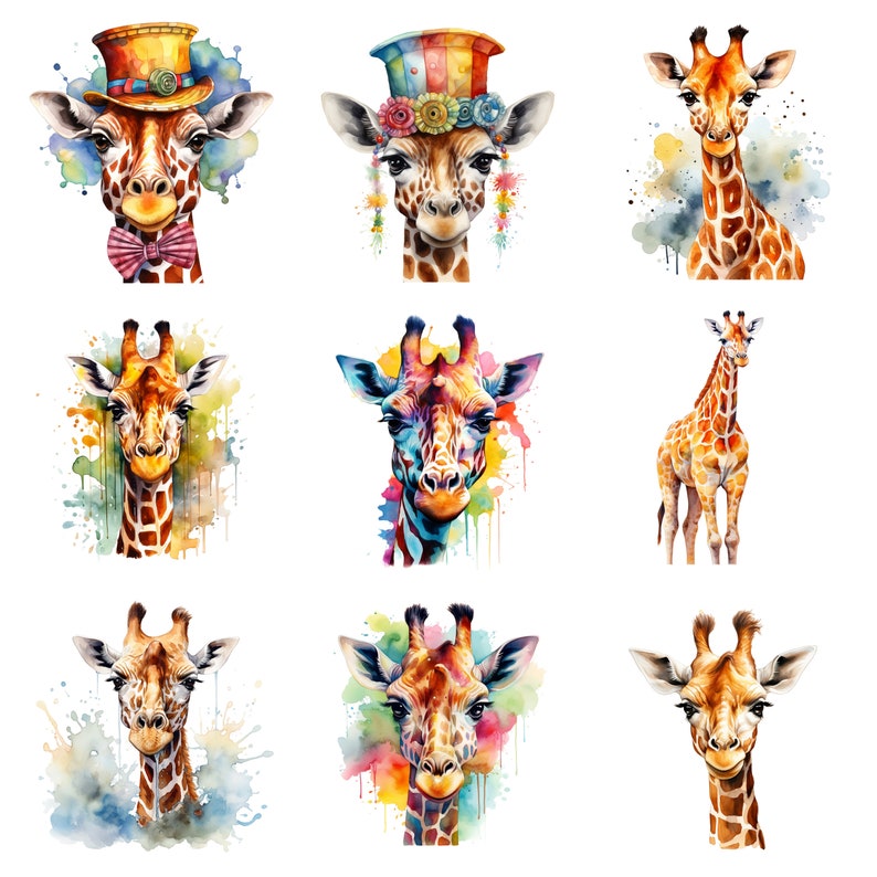 Watercolor Giraffes Clipart, PNG Digital Files on Transparent ...