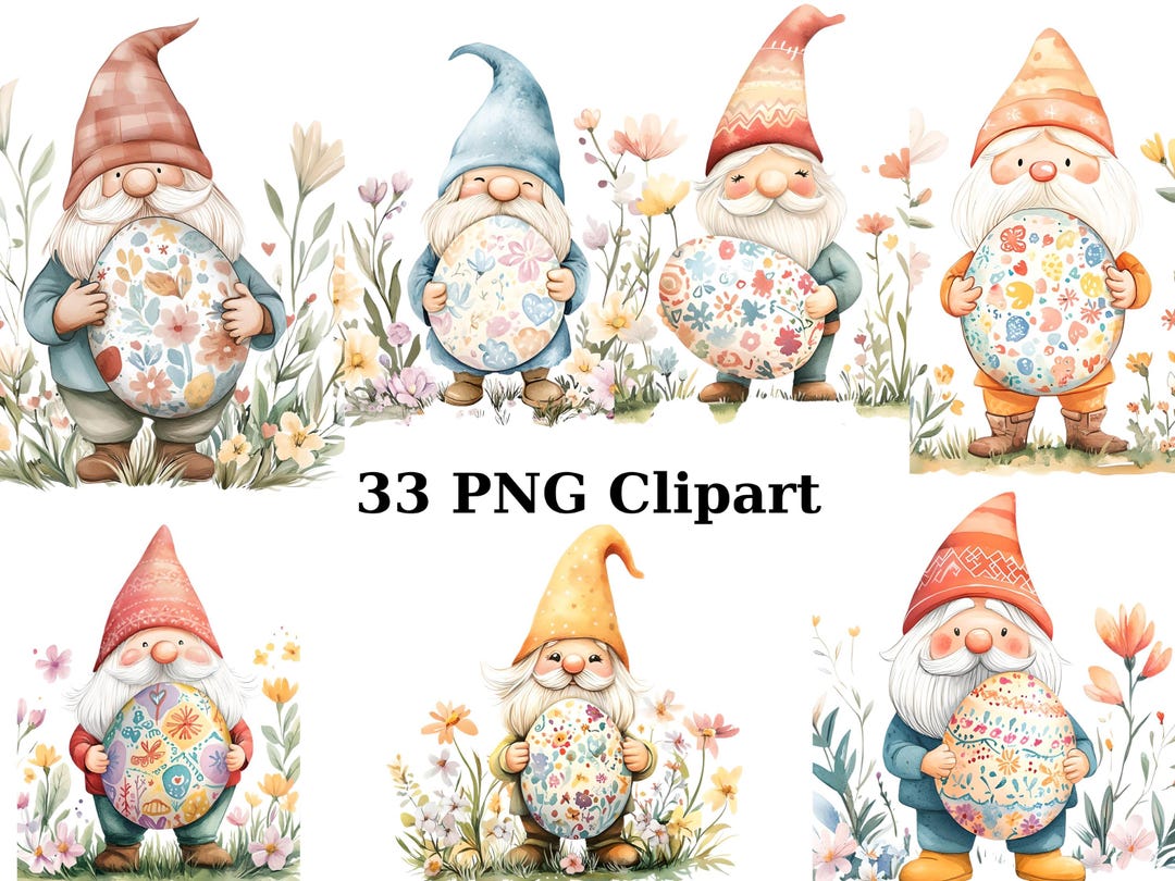 33 Easter Gnomes Watercolor Clipart, Easter Clipart, PNG Individual ...
