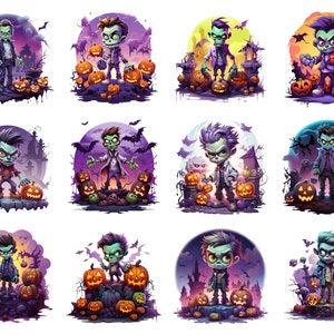 Halloween Zombie Watercolor Clipart, Halloween Clipart, PNG Individual ...