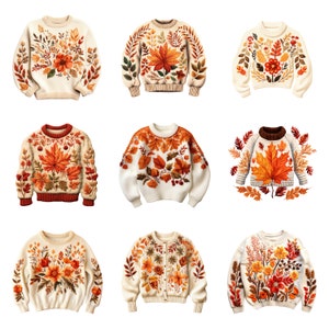 Embroidered Fall Sweaters Clipart, PNG Digital Files on Transparent ...