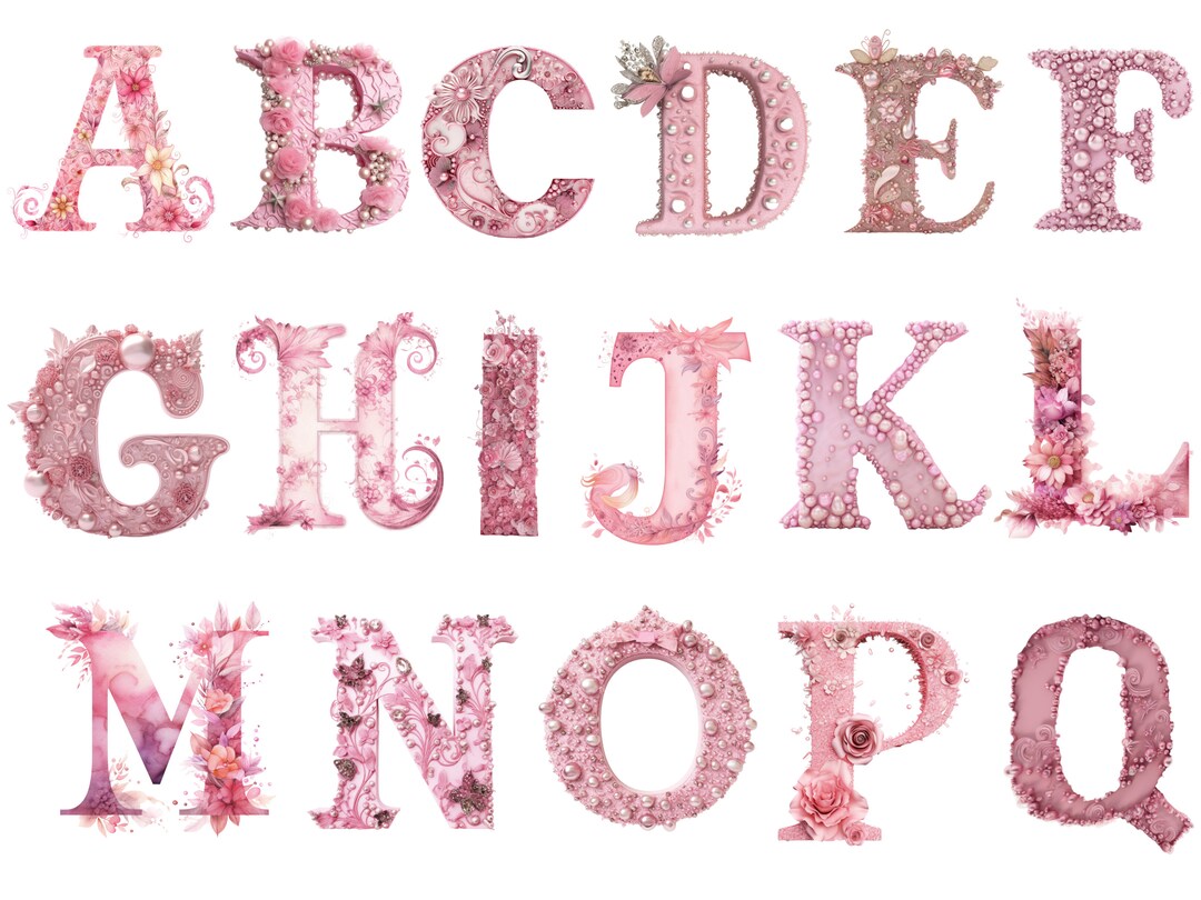 Pink Alphabet Clipart , Floral Alphabet, Transparent Background, High ...