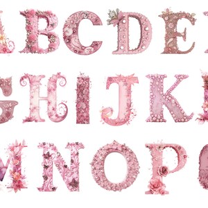 Pink Alphabet Clipart , Floral Alphabet, Transparent Background, High ...