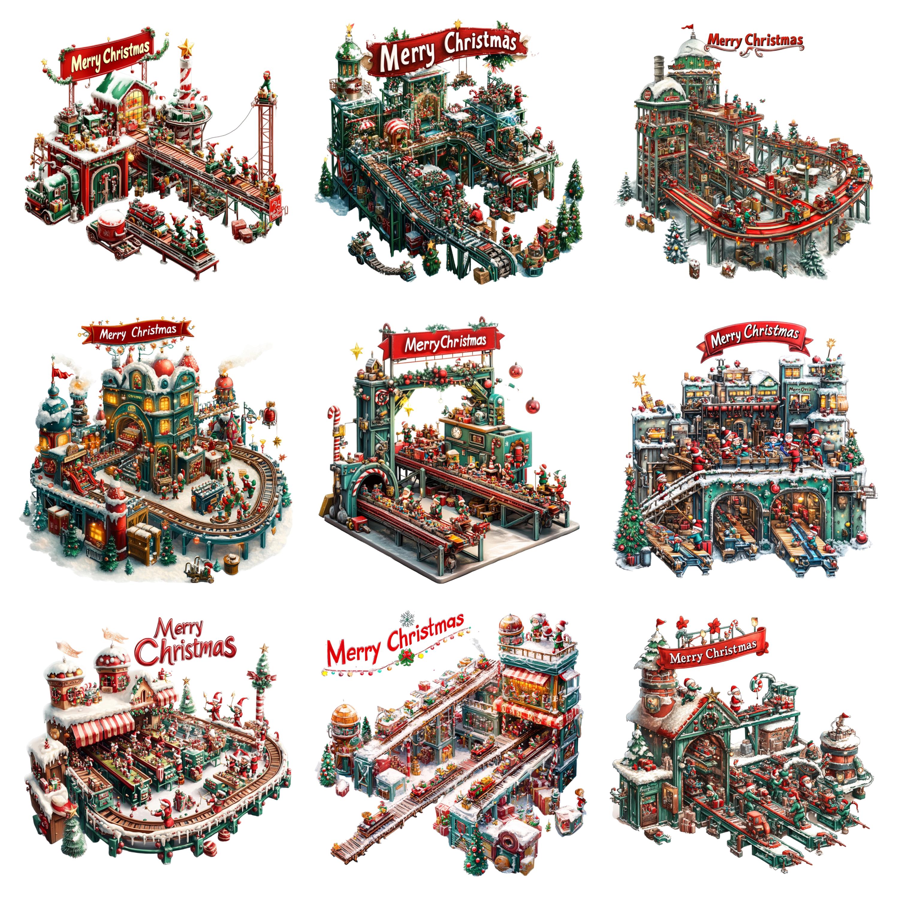 26 Santa's Toy Factory With Merry Christmas Sign Clipart, Christmas ...