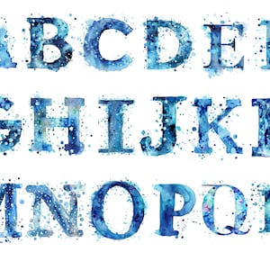 Watercolor Blue Aquarelle Alphabet, PNG Individual Images on ...
