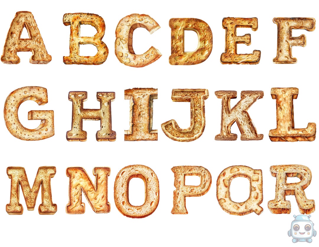 Watercolor Toast Alphabet Clipart, PNG Individual Images on Transparent ...