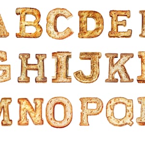 Watercolor Toast Alphabet Clipart, PNG Individual Images on Transparent ...