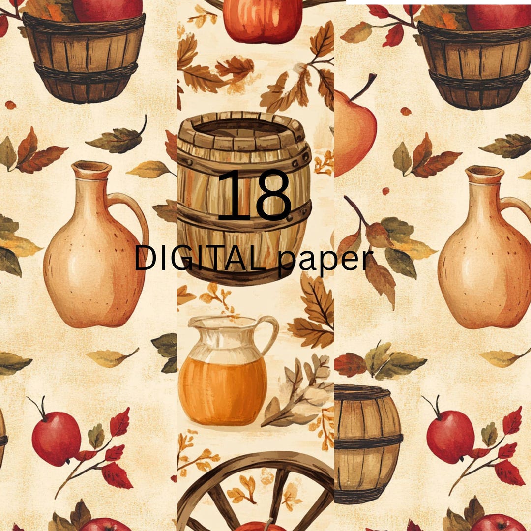 Rustic Apple Harvest Digital Paper Bundle - Barrels, Pitchers and ...