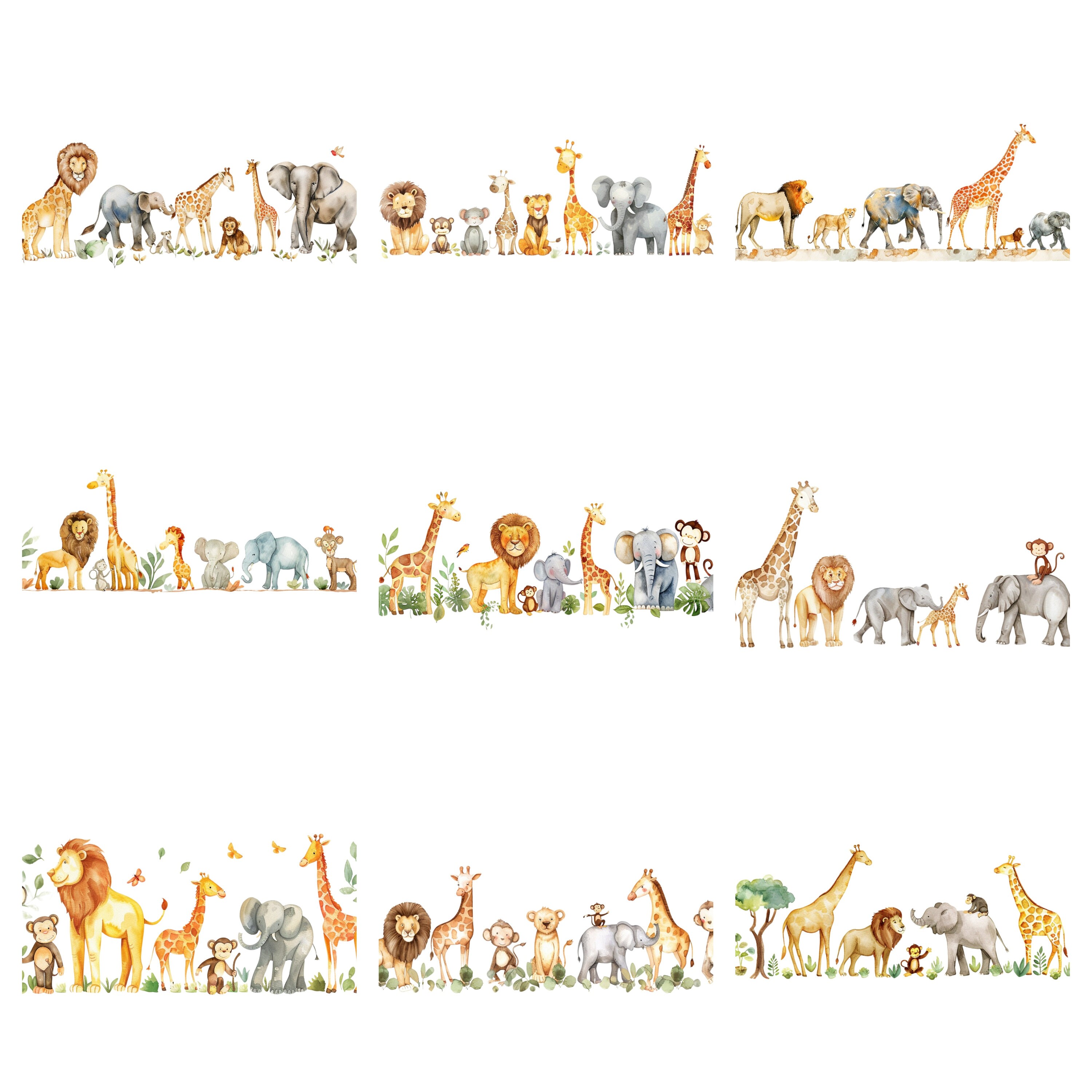 32 Safari Borders Watercolor Clipart, Border Clipart, PNG Individual ...