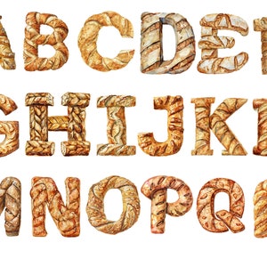 Watercolor Bread Alphabet Clipart, PNG Individual Images on Transparent ...