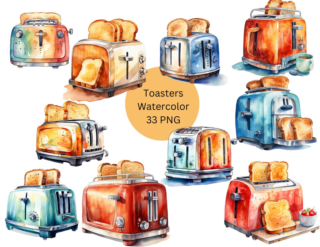 Watercolor Toasters Clipart, PNG Digital Files on Transparent ...