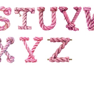 Watercolor Pink Rope Alphabet Clipart, PNG Individual Images on ...