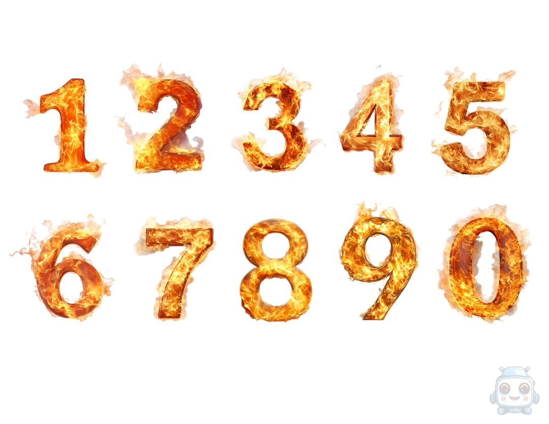 Fire Numbers Watercolor Clipart, Numbers Clipart, PNG Individual Images ...